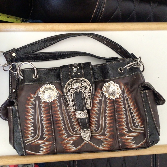 Hand Crafted | Bags | Western Leather Stitched Handbag Silver Conchos ...